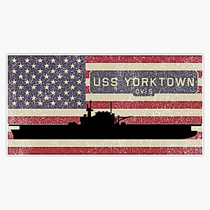 HOF Trading USS Yorktown Cv-5 American Flag Ww2 Aircraft Carrier Midway Patriotic Flag Gift Vinyl Sticker Waterproof Decal Laptop Wall Window Bumper Sticker 5"