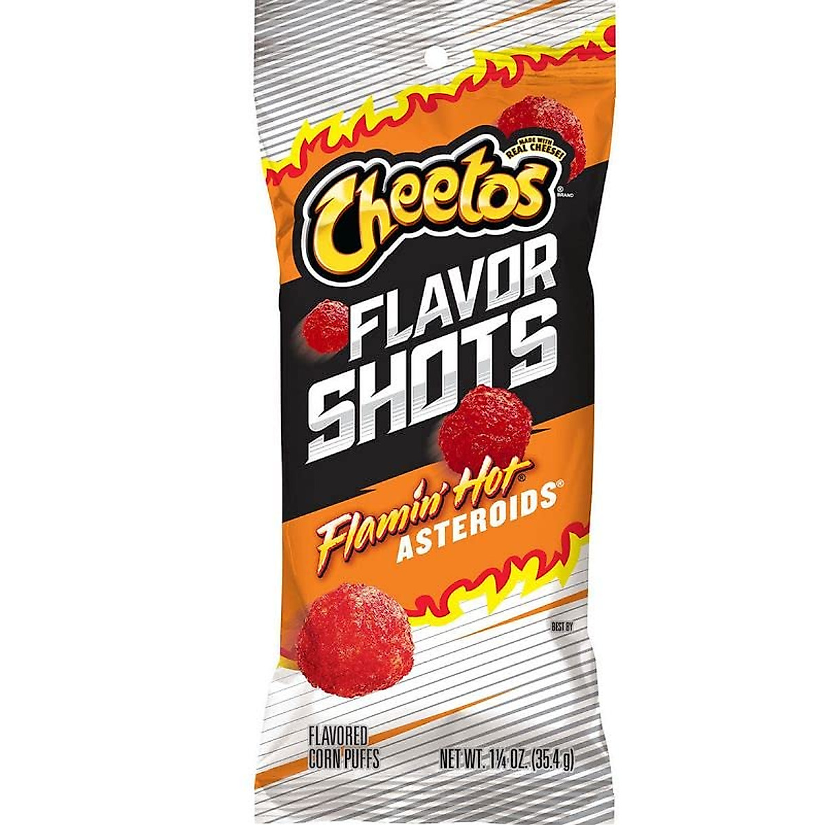 Cheeto Flavor Shots Flamin Hot Asteroids Flavored Corn Puffs Made With Real Cheese 20 Count