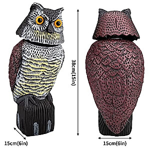 Owl Decoys to Scare Birds Squirrels Away,Owls to Frighten Birds 360 Degree Rotating Head,Plastic Owl Decoy to Scare Birds Away Deterrent,Garden Owls Bird Scare Devices for Indoor Outdoor Garden,Yard