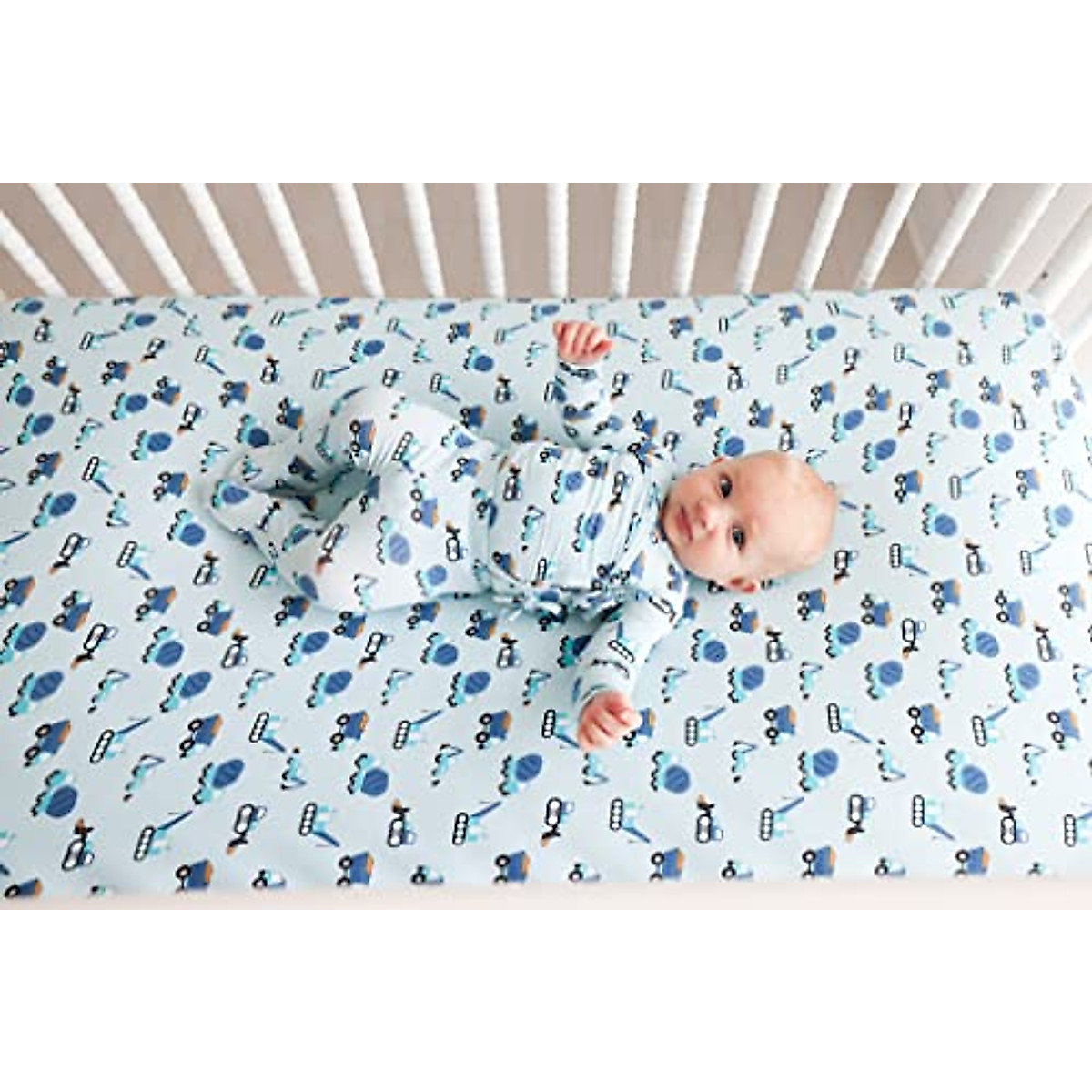 Posh Peanut Fitted Crib Sheet, Soft Viscose from Bamboo Fabric, Standard Crib and Toddler Mattresses 52" by 28" (Construction Cars)