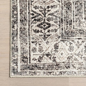 nuLOOM Gladys Machine Washable Vintage Medallion Ultra Thin Runner Rug, 2' 6" x 12', Light Grey