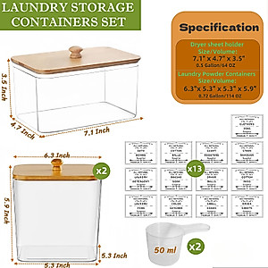 3 Pack Laundry Pods Container & Dryer Sheet Holder, Square Plastic Laundry Room Organization Storage Containers with Lids, 13 Labels & Scoops for Powder, Scent Booster, Pods, Beads, Bath Bombs, Soap