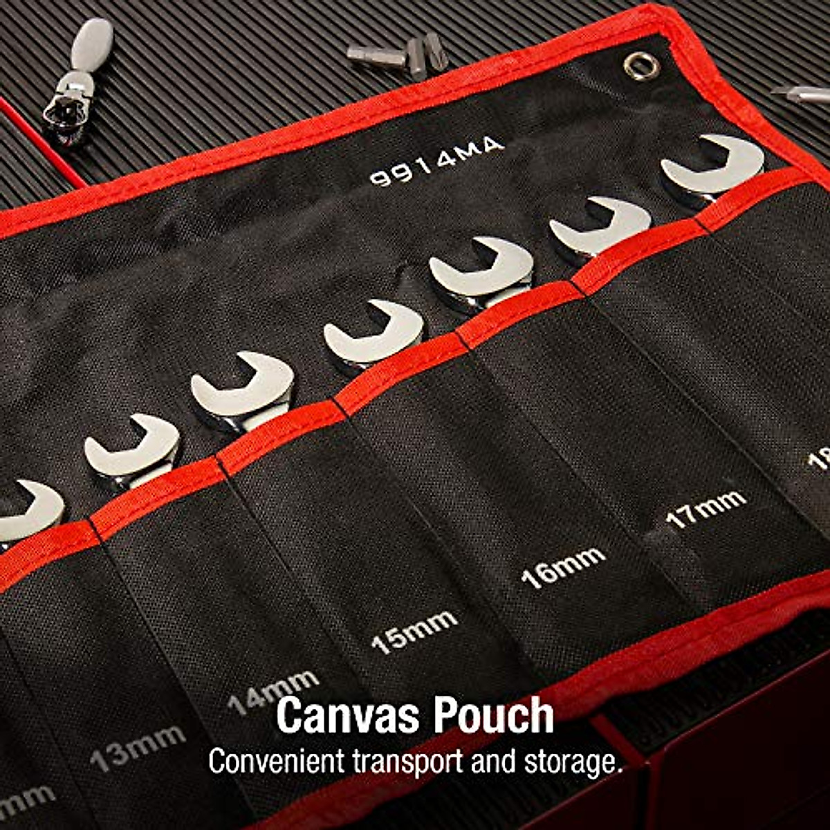 Sunex 9914MA Metric Angle Head Wrench Set, 9mm - 19mm, Fully Polished, 14-Piece (Includes Roll-Case)