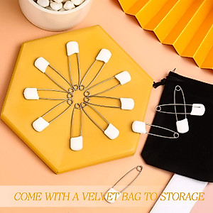 50 Pieces Diaper Pins Safety 2.2 Inch Plastic Head Cloth Diaper Nappy Pins with Locking Closures Stainless Steel with Velvet Bag(White)