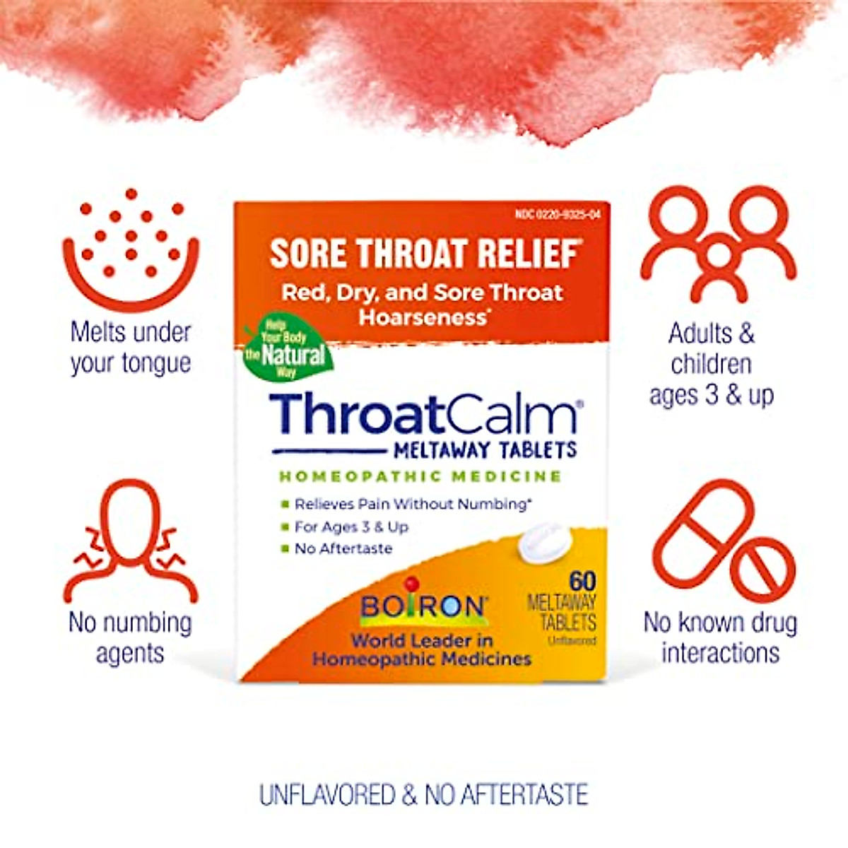 Boiron ThroatCalm Tablets for Pain Relief from Red, Dry, Scratchy, Sore Throats and Hoarseness - 60 Count