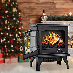 Electric Fireplace Heater, 20" Indoor Fireplace Stove with Thermostat & Realistic Flame Effect, 1500W Freestanding Portable Space Heater, Overheat Auto Shut Off Safety Function, CSA Certified