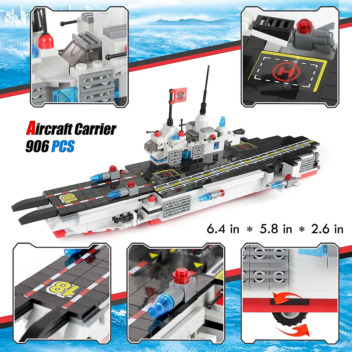 EP EXERCISE N PLAY Aircraft Carrier Building Blocks Set, Military Battleship Model Building Toy W/Army Car, Airplane, Warship, Helicopter & Boat, STEM Building Toys for Boys Girls Age 6+(1630 Pcs)