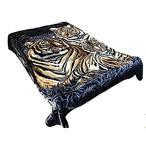 Solaron Super Thick Mink Blanket BM253 Queen 3 Tigers BLACK