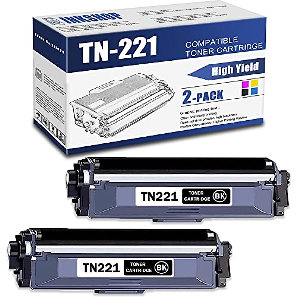 TN221 Compatible TN-221 Black Toner Cartridge Replacement for Brother TN-221 HL-3140CW HL-3150CDN MFC-9130CW MFC-9140CDN DCP-9015CDW Toner.(2 Pack)