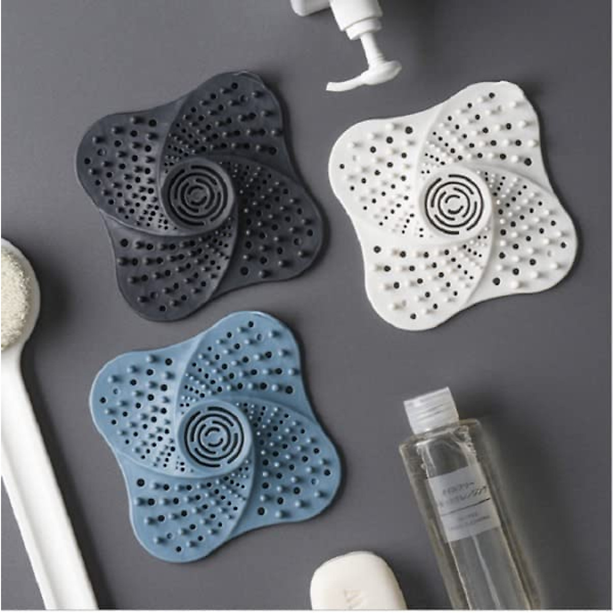 Drain Strainer, Hair Catcher, 2022 Design Anti Clog-Free, Bathroom Bathtub Shower Kitchen Sink Floor Drain, Tub Rubber Stopper, Pet Fur Food Basket, Flexible Silicone, White Black Blue, Standard