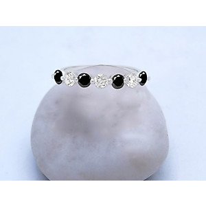 Dazzlingrock Collection 1.00 Carat (Cttw) 18K Round Black & White Diamond 7 Stone Wedding Band 1 CT, White Gold, Size 7.5