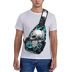 Yrebyou Octopus and Skull Sling Bag Women Crossbody Chest Backpack Hiking Daypack Men Travel Casual Rideing Outdoor Beach