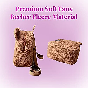 Kaupuar Fashion Fleece Sherpa Kawaii Backpack Fluffy Backpack Fuzzy School Bag Teen Girls Plush Bear Backpack (Black)