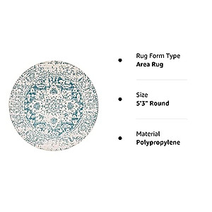 SAFAVIEH Madison Collection 5'3" Round Teal / Ivory MAD603J Oriental Snowflake Medallion Distressed Non-Shedding Dining Room Entryway Foyer Living Room Bedroom Area Rug