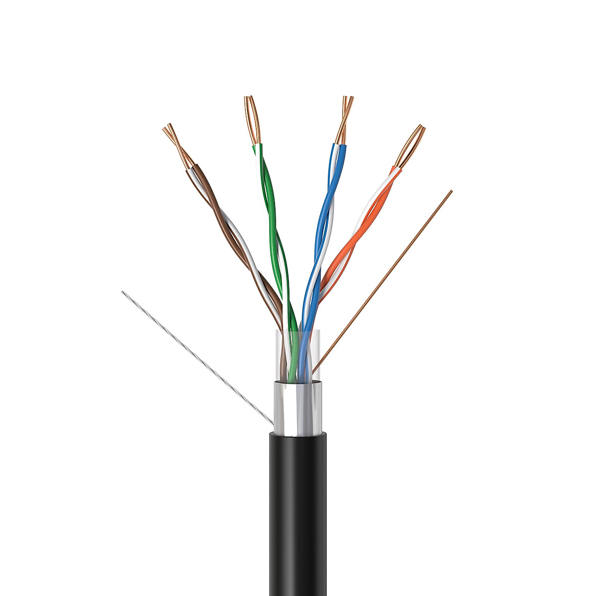Cables Direct Online 1000FT Direct Burial CAT5e FTP Shielded Outdoor 24 AWG UV Resistant Cable Copper Clad Aluminum Wire Solid Weatherproof