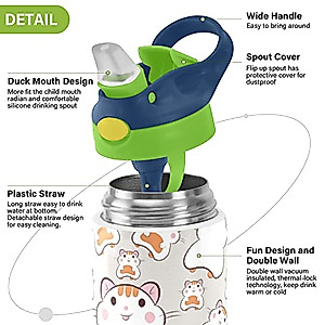 Small Water Bottle for Kid 12oz Cute Hamsters Insulated Bottle with Straw Lid Stainless Steel Tumbler Vacuum Cup Thermal Bottles
