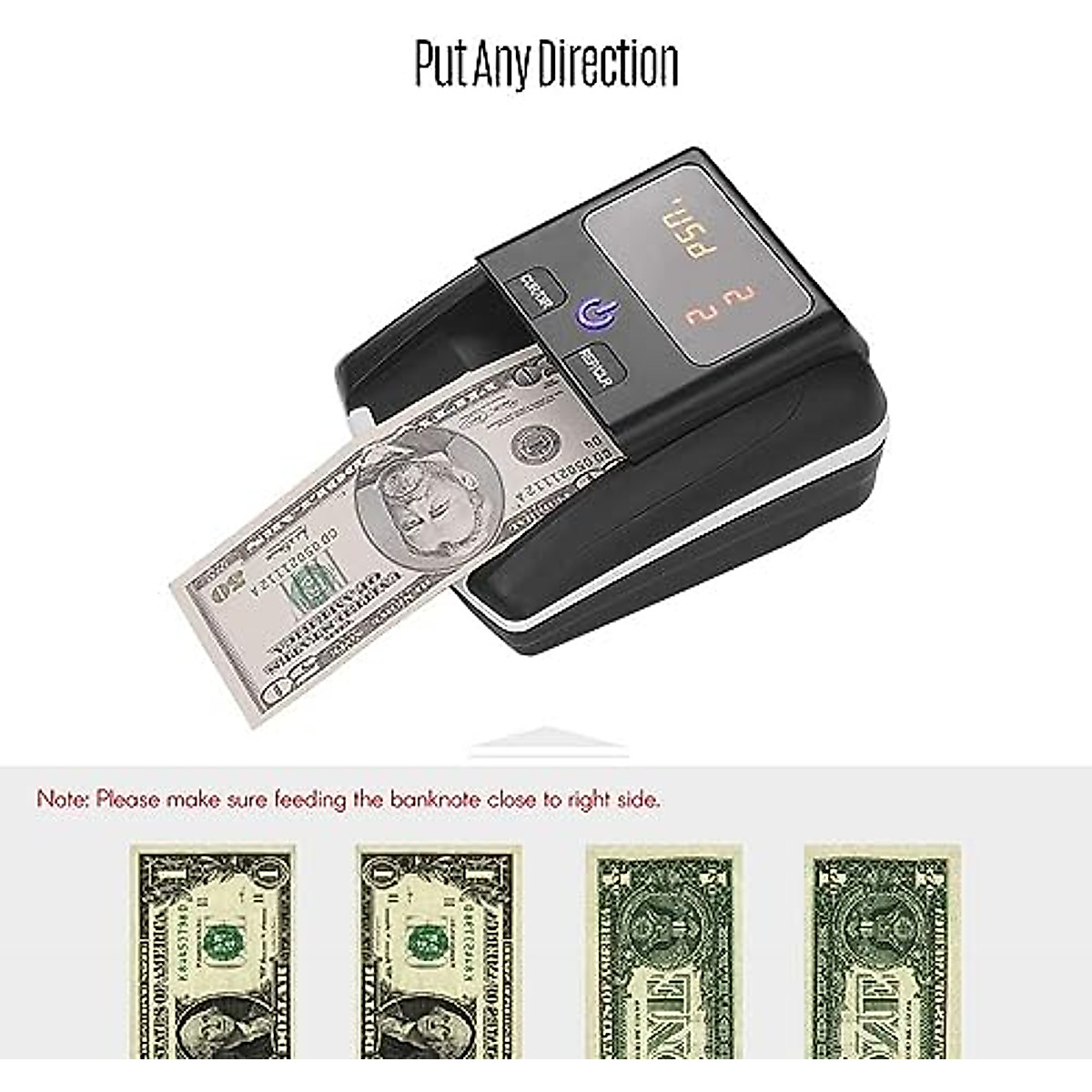 SPUZZO Banknote Bill Detector Denomination Value Counter Detection with Battery Counterfeit Fake Money Currency Cash Checker Tester Machine for USD Euro