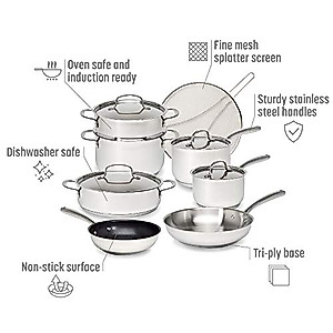 Goodful 12-Piece Classic Stainless Steel Cookware Set with Tri-Ply Base for Even Heating, Durable, Impact Bonded Pots and Pans, Dishwasher Safe Includes Non Stick Frying Pan, Chrome