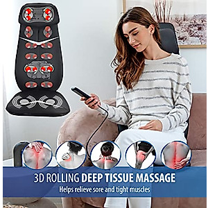 Zyllion Shiatsu Neck and Back Massager - 3D Kneading Deep Tissue Full Body Massage Chair Seat Cushion Pad with Heat and Vibration for Muscle Pain Relief, Home and Office - Black (ZMA-33-BK)