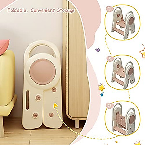 Benarita Step Stool for Toddler 3 Step Stool, Kids Foldable Step Stool for Bathroom Sink, Kitchen Counter Standing Tower, Step Ladder with Handles and Non-Slip Pads for Toilet Potty Training,Pink
