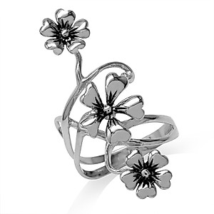 Silvershake 40mm Long 925 Sterling Silver 3 Flowers Ring Size 10