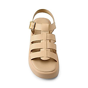 DREAM PAIRS Women Fisherman Platform Sandals Strappy Low Y2K Gladiator Sandals Soft Cushion Buckle Comfort Flatform Sandals SDPW2303W Nude Size 8