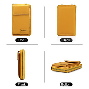 Eamom Cell Phone Wallet Womens Crossbody Purse Leather Slim Wallet for Women Cash Wallet Clutch Wallet Cell Phone Crossbody Bags (Yellow)