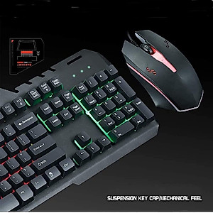 Feilx Mechanical Keyboard and Mouse Combo RGB Gaming 104 Keys Blue Switches Wired Wired Luminous Metal USB Waterproof Gaming Office Use (Color : A)