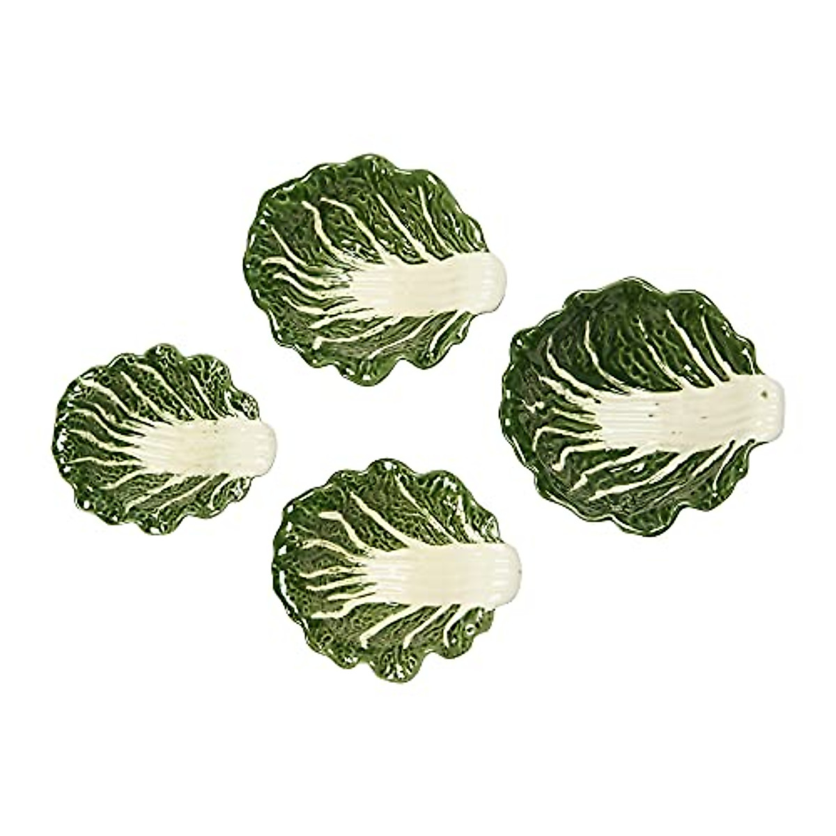 Creative Co-Op Hand-Painted Cabbage Shaped Stoneware, Set of 4 Bowl, Green, 4