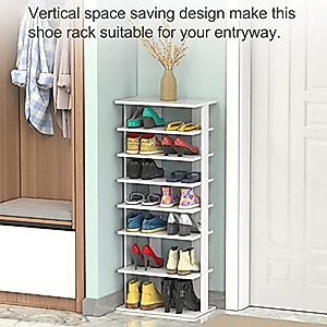 Tangkula 7 Tiers Vertical Shoe Rack, Patented Entryway Wooden Shoes Racks, Modern Shoe Rack Organizer, Space Saving Shoes Storage Stand for Front Door (White, Double)