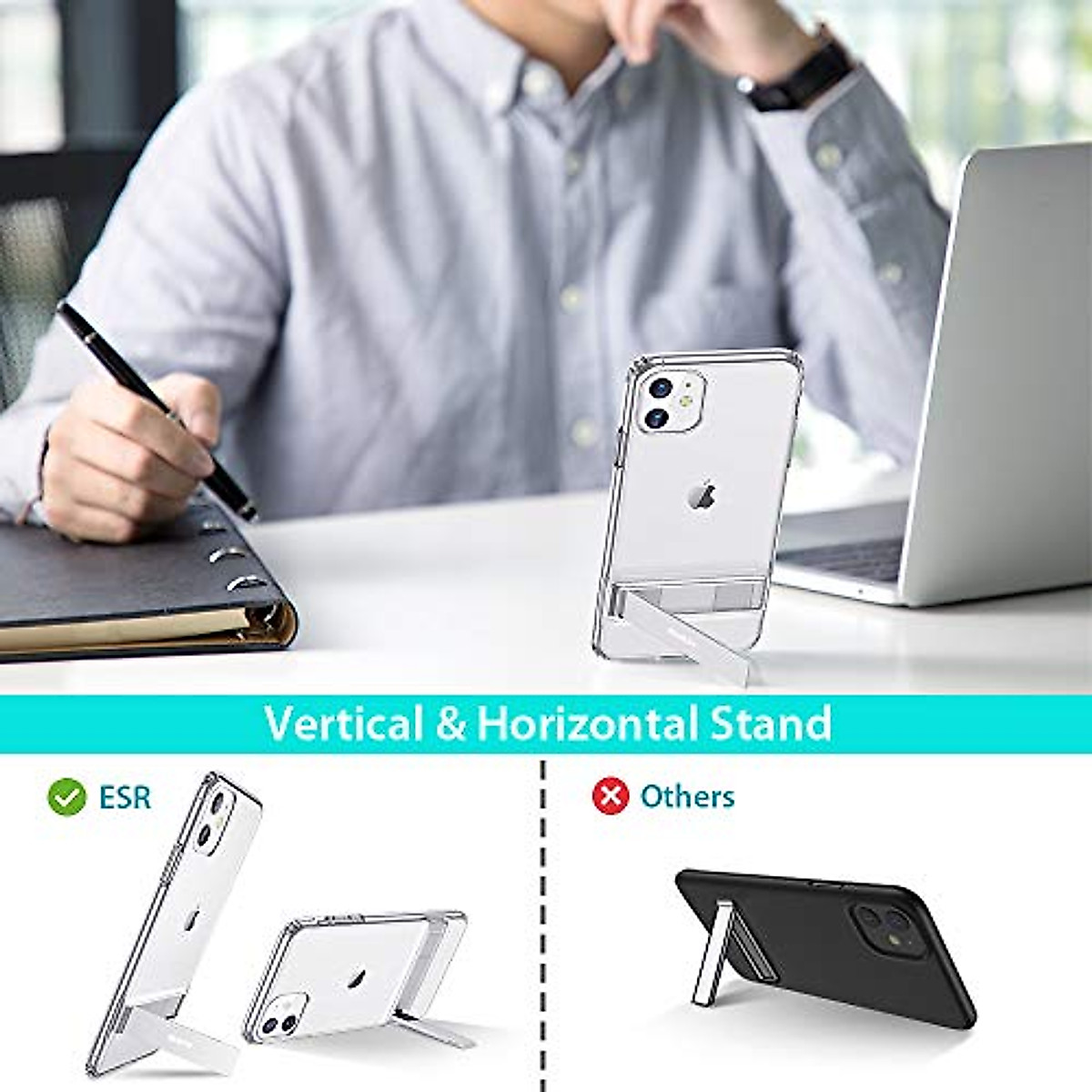 ESR Metal Kickstand Designed for iPhone 11 Case, [Vertical and Horizontal Stand] [Reinforced Drop Protection] Flexible TPU Soft Back for iPhone 11 (2019 Release), Clear