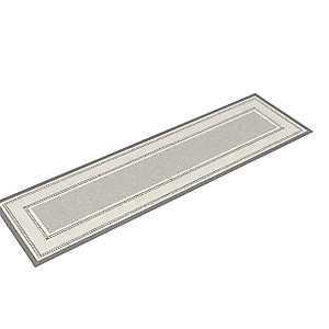 Ottomanson Ottohome Non-Slip Rubberback Bordered Design 2x7 Indoor Runner Rug, 1'10" x 7', Light Gray