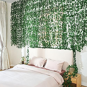 Dolicer 6 Strands 42Ft Fake Vines for Bedroom, Artificial Ivy Garlands with Fake Leaves, Fake Ivy Vines Greenery Garlands, Hanging Vines Fake Plants for Wall Decor Wedding Room Party Garden Aesthetic
