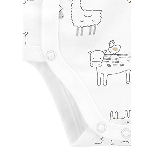 Simple Joys by Carter's Baby 5-Pack Side Snap Short-Sleeve Bodysuit, Green/Grey Forest Animals/Light Grey Heather/Mint Green Stripe/White Llama, 3-6 Months