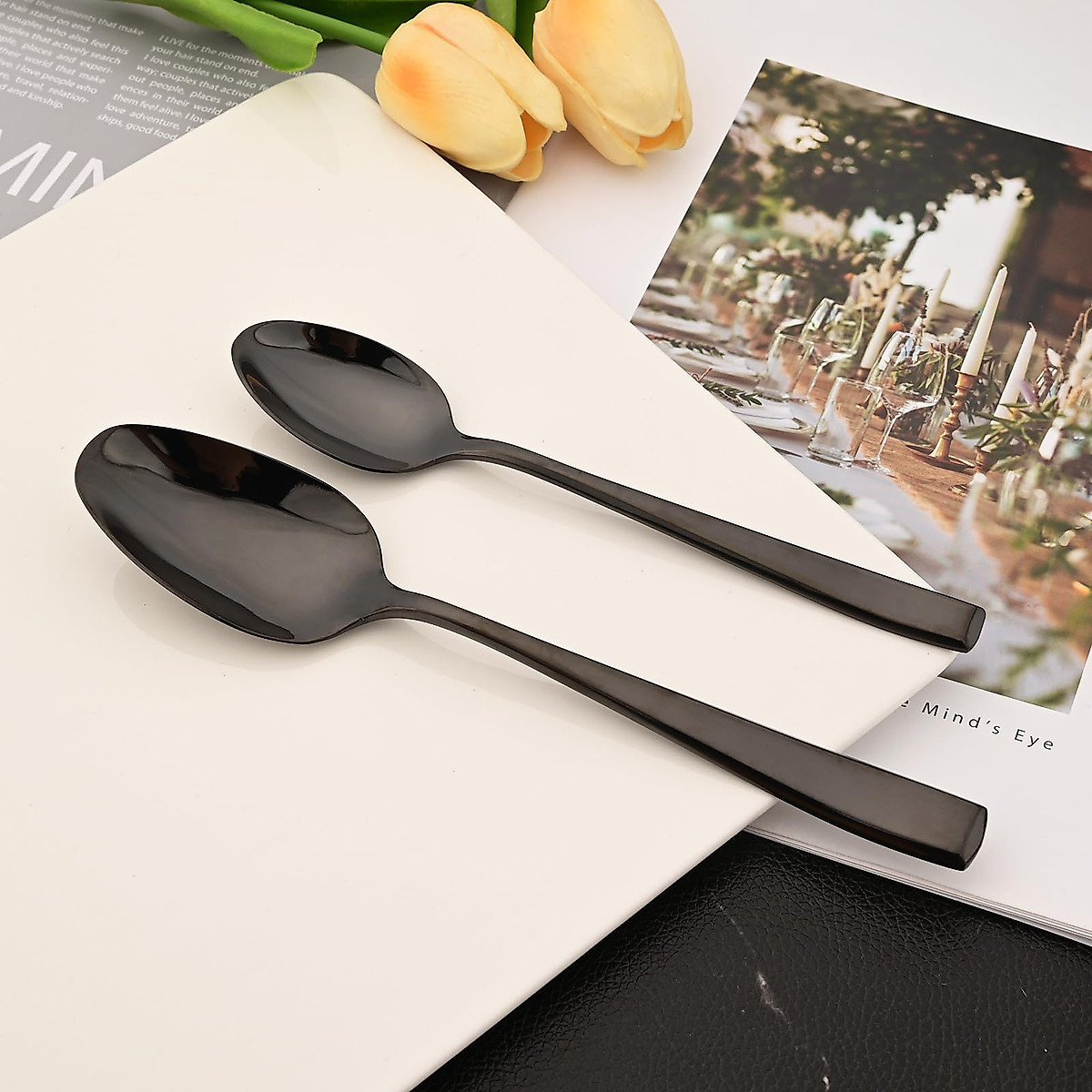 Snplowum 20-piece Black Cutlery Set, 18/10 Stianless Steel Silverware Heavy Duty Tableware Set Include Dinner Knife/Fork/Spoon, Service For 4, Mirror Polish