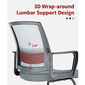 CLATINA Office Guest Chair with Sled Base and Lumbar Support, Ergonomic Mid-Back Mesh Chair Without Wheels, Executive Reception Chair for School Church Conference Wait Room, Grey (1 Pack)