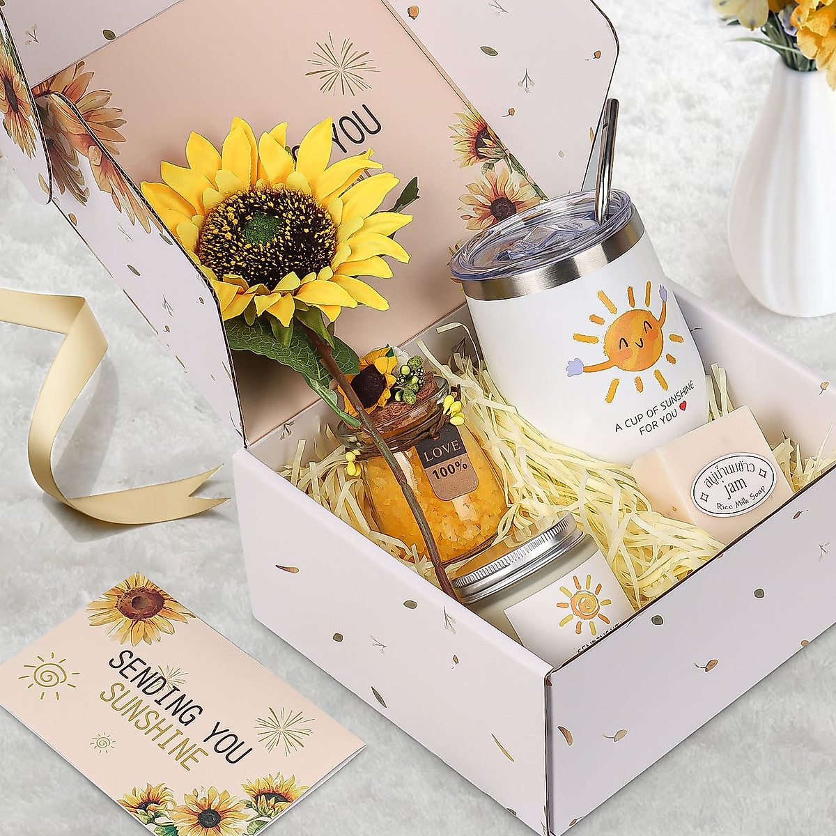 Get Well Soon Gifts - Sunflower Gifts Sending You Sunshine - Birthday Gifts for Women, Mom, Best Friend Care Package - Feel better gifts for Sick Friends after Surgery Thinking of You Gifts