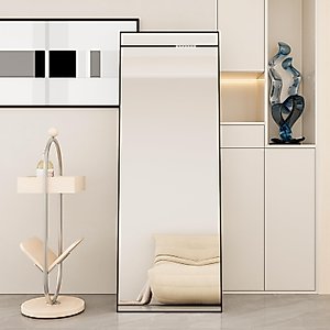 Full Length Full Body Mirror Wall Mirror Standing Mirror with Aluminum Alloy and Rectangle Design for Bedroom Living Room, 65” X 24” Black
