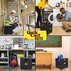 dbest products Quik Cart Pro Wheeled Rolling Crate Teacher Utility with seat Heavy Duty Collapsible Basket with Handle, Black