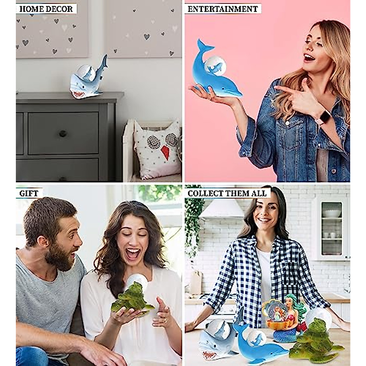 CoTa Global Shark, Dolphin, Sea Turtle, Mermaid Snow Globe Set of 4 – Ocean Water Globe Figurines, Collectible Novelty Ornament for Home Decor, Gift for Birthdays, Christmas and Valentine – 45mm