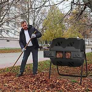 Outdoor Dual Chamber Tumbling Composter - 43 Gallon Compost Tumbling Bin,360° Compost Tumbler Bucket Trash Can,Composter BPA Free Dual Chamber Composting Rotating for Garden Yard (Black)