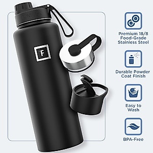 IRON °FLASK Camping & Hiking Hydration Flask with 3 Lids - Stainless Steel, Double Walled & Vacuum Insulated Water Bottle - Leak Proof & BPA Free (Fire, Spout - 40 oz)