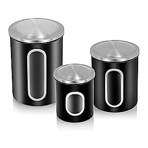 malmo Canisters Set, 3 Piece Food Container for Kitchen Counter Window with Fingerprint Resistance Lids, Black