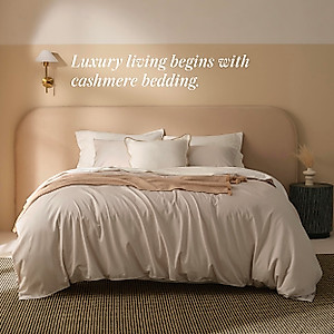 Double Stitch Cashmere Pima Cotton Duvet Cover Set, Mongolian Cashmere and Pima Cotton Blend Bedding Set, Luxury Warm King Size Duvet Cover with Button Closure, 1 Duvet Cover 2 Shams, Oat