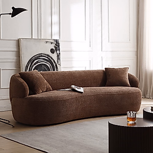 Curved Sofa Couch, 86.6" 3-Seater Modern Boucle Sectional Sofa Couch, Comfy Cloud Upholstered 3 Seat Leisure Cushion Sofa with Pillows for Living Room, Bedroom, Office, Apartment,Brown