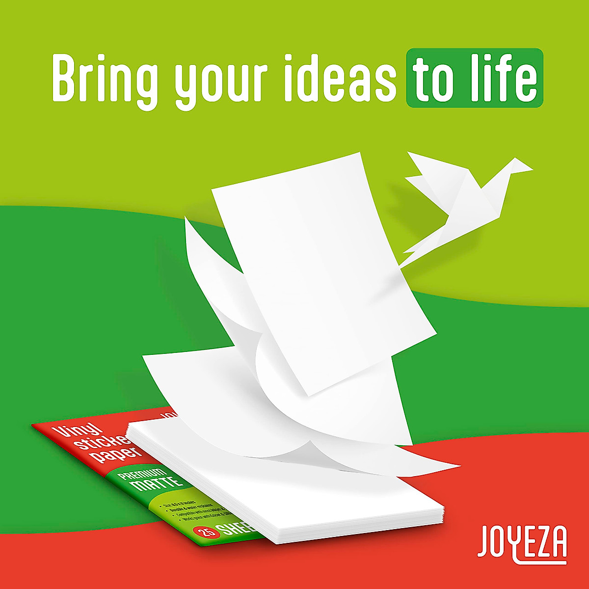 JOYEZA Premium Printable Vinyl Sticker Paper for Inkjet Printer - 25 Sheets Matte White Waterproof, Dries Quickly Vivid Colors, Holds Ink well- Tear Resistant - Inkjet & Laser Printer
