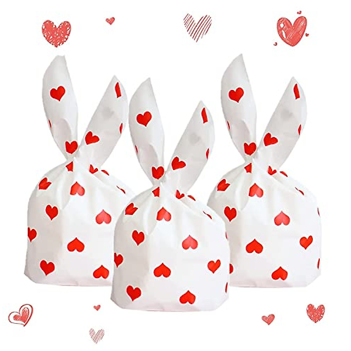 Ausejopeac 50 Pieces Valentines Day Heart Candy Bags Red Love Heart Candy Bags for Valentine's Day, Jewelry Packaging, Wedding Party