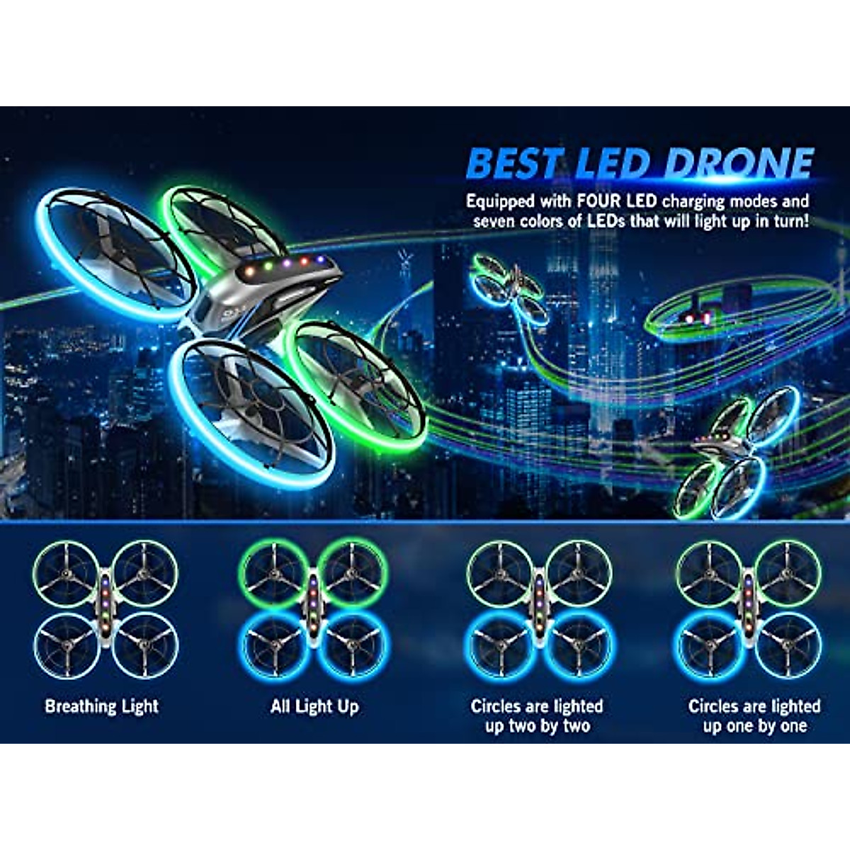 HASAKEE RC Drone for Kids Adults with HD FPV Camera,Cool Toys Gifts for Boys Girls,Hobby RC Quadcopter Skyquad with Cool LED Light,Full Protect Guards and Long Flight Time,Q11 Durable for Beginners