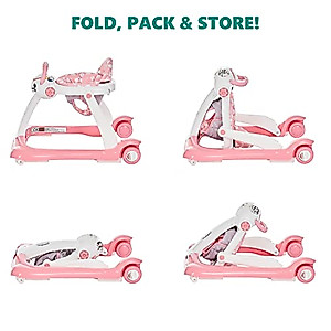 Dream On Me 2-in-1 Charlie Baby Walker, Easy Convertible Baby Walker, Walk Behind, Height Adjustable, Speed Adjusting Wheels, 360-degree Rotating Seat, Pink