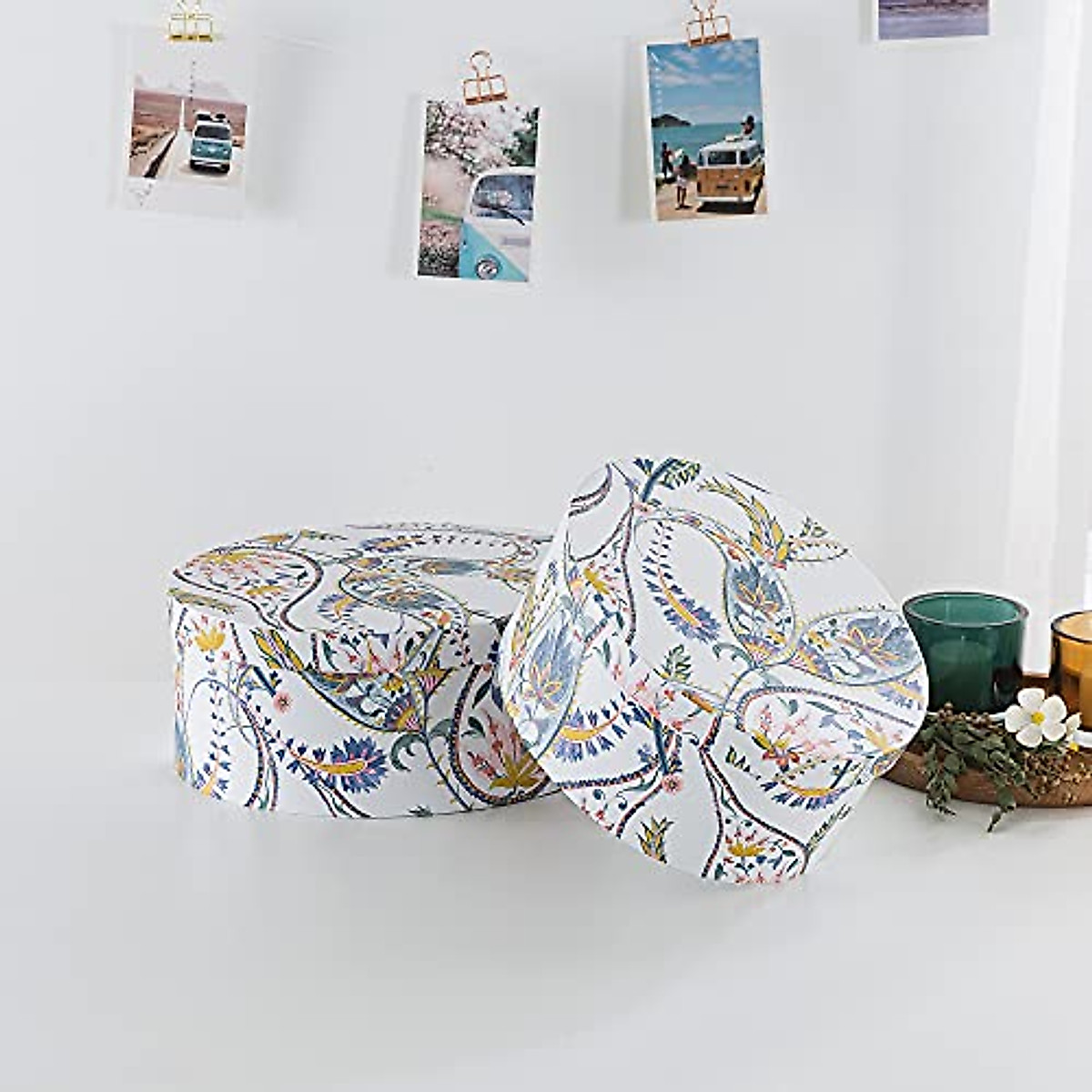 Soul & Lane Decorative Cardboard Storage Boxes with Lids, Paisley Charm - Set of 2: Floral Keepsake Boxes for Women, Oval Nesting Gift Boxes, Paperboard Pretty Storage Boxes for Shelves